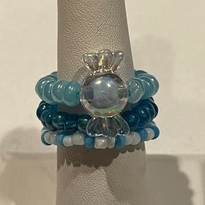 Jewelry | Handmade Blue Candy Beaded Ring Set Stretchy | Poshmark